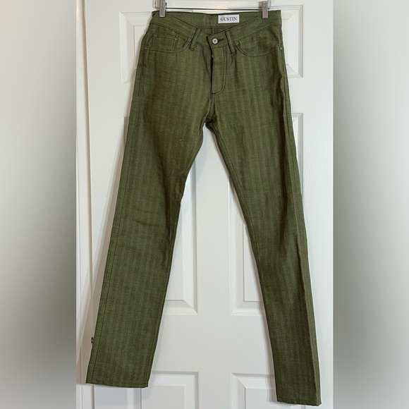 Gustin | Pants | Mens Gustin Jeans Green Raw Striped Slim Denim Button ...